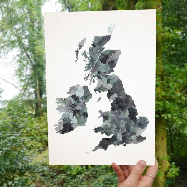Map of the United Kingdom - UK Travel Art Print - Hattie Buckwell